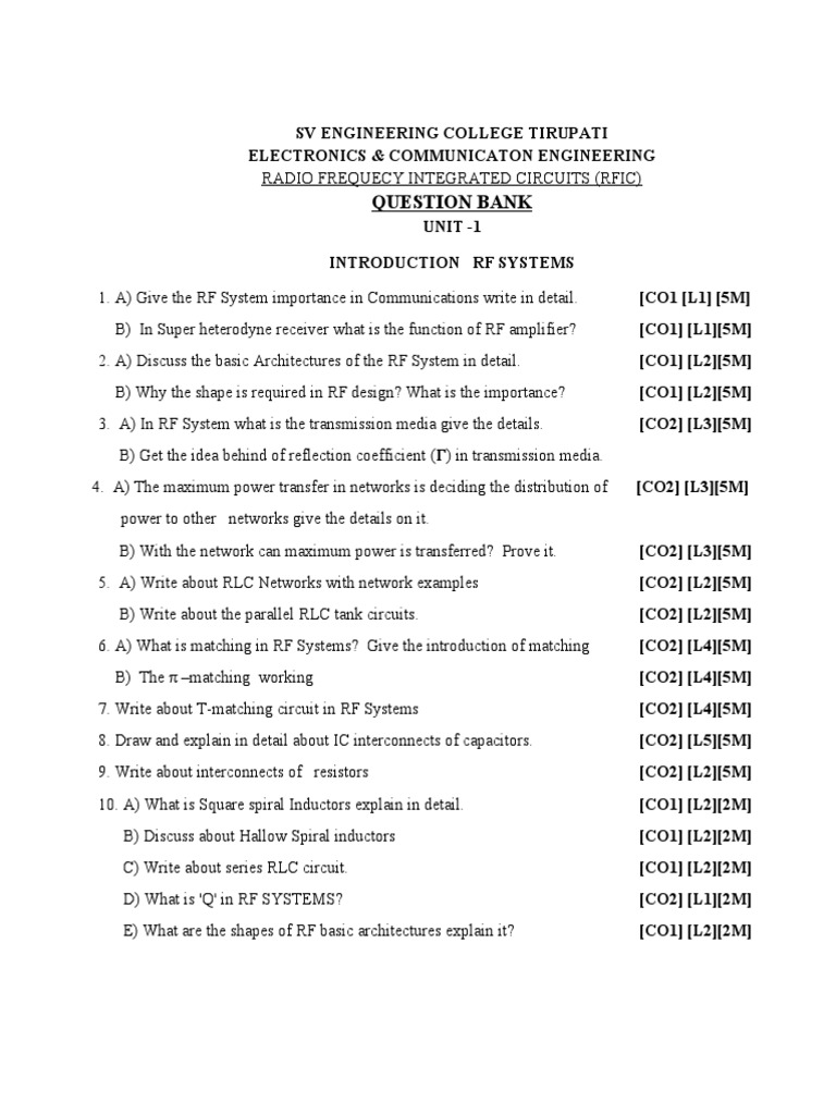 Rfic Question Bank | PDF | Amplifier | Detector (Radio)