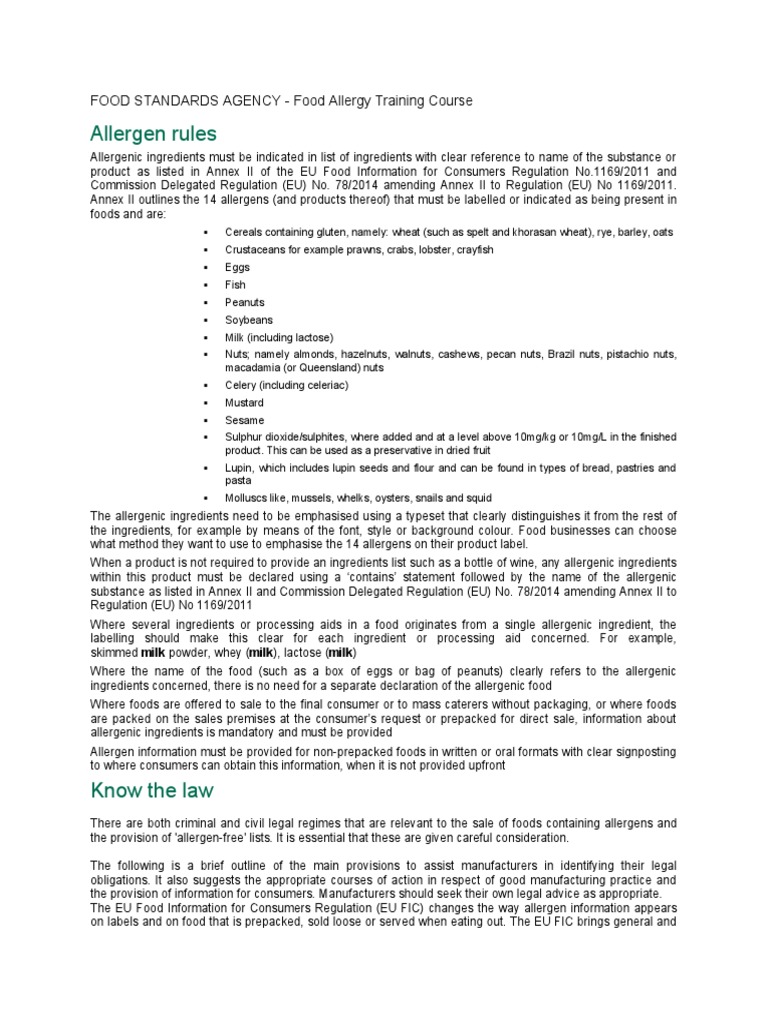 Food Allergy Training Course - 14 Allergens | PDF | Food Allergy | Foods