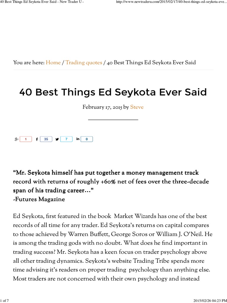 40 Best Things Ed Seykota Ever Said: Home Trading Quotes | PDF | Risk ...