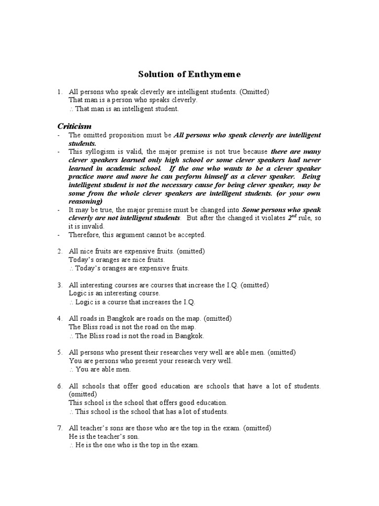 SOLUTION of Enthymeme | PDF | Logical Consequence | Reasoning