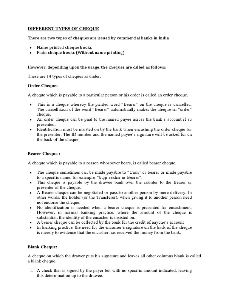 Types Of Cheque Pdf Pdf Cheque Payments