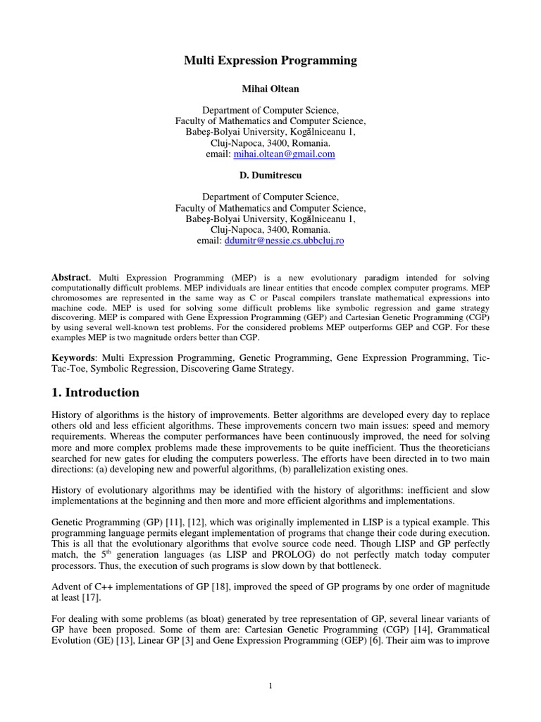 Multi Expression Programming | PDF | Gene | Genetic Recombination