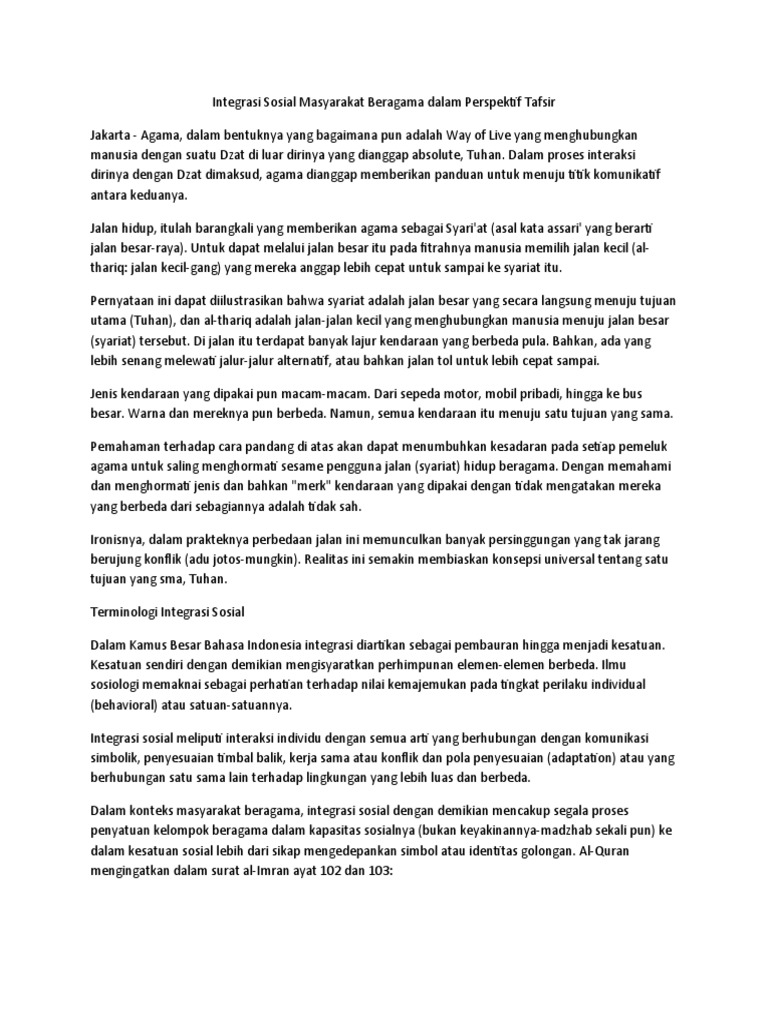 Maria Safitri (Artikel 1 Integrasi Sosial Di Masyarakat) | PDF