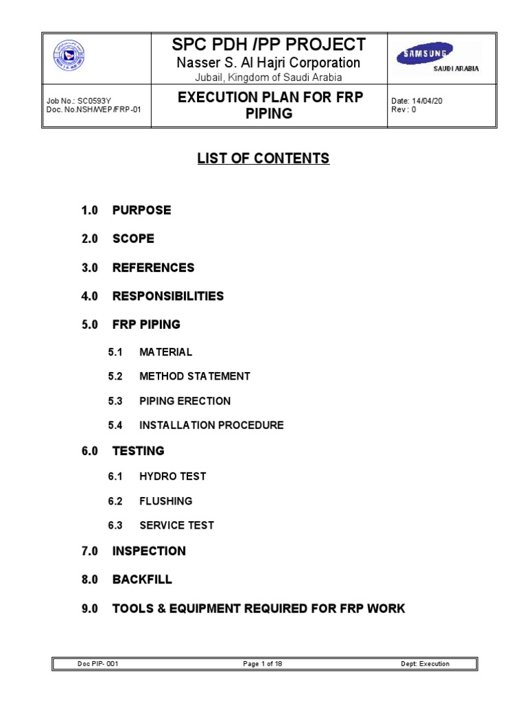 SPC PDH /PP Project: Execution Plan For FRP Piping List of Contents ...