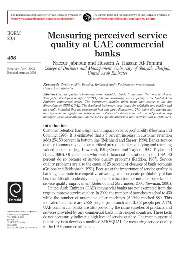 SERVQUAL in UAE Banks | PDF | Correlation And Dependence | Factor Analysis