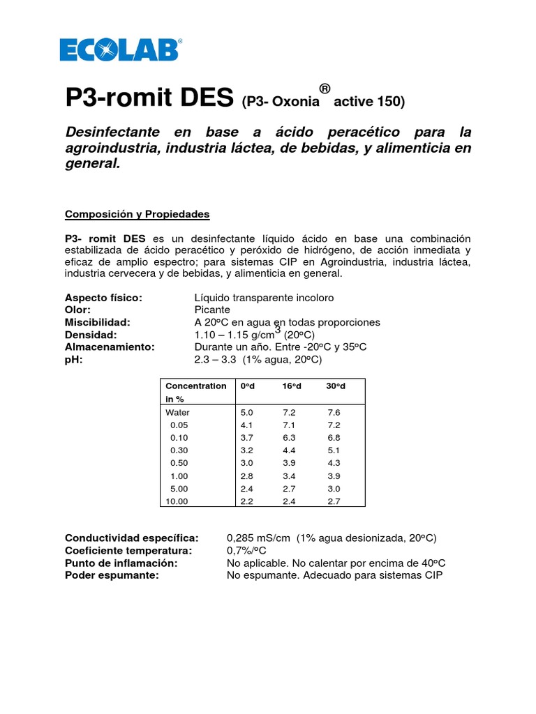 OXONIA ACTIVE 150 HT P3-Romit DES-español (F TECNICA) PDF | PDF | Agua ...