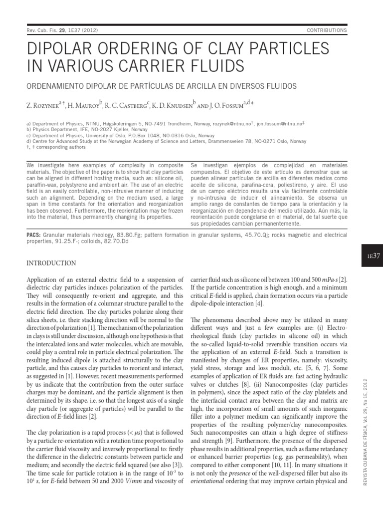 Dipolar Ordering of Clay Particles in Various Carrier Fluids | PDF | Nanocomposite | Dielectric