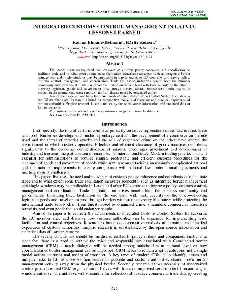 Integrated Customs Control Management in Latvia: Lessons Learned | PDF ...