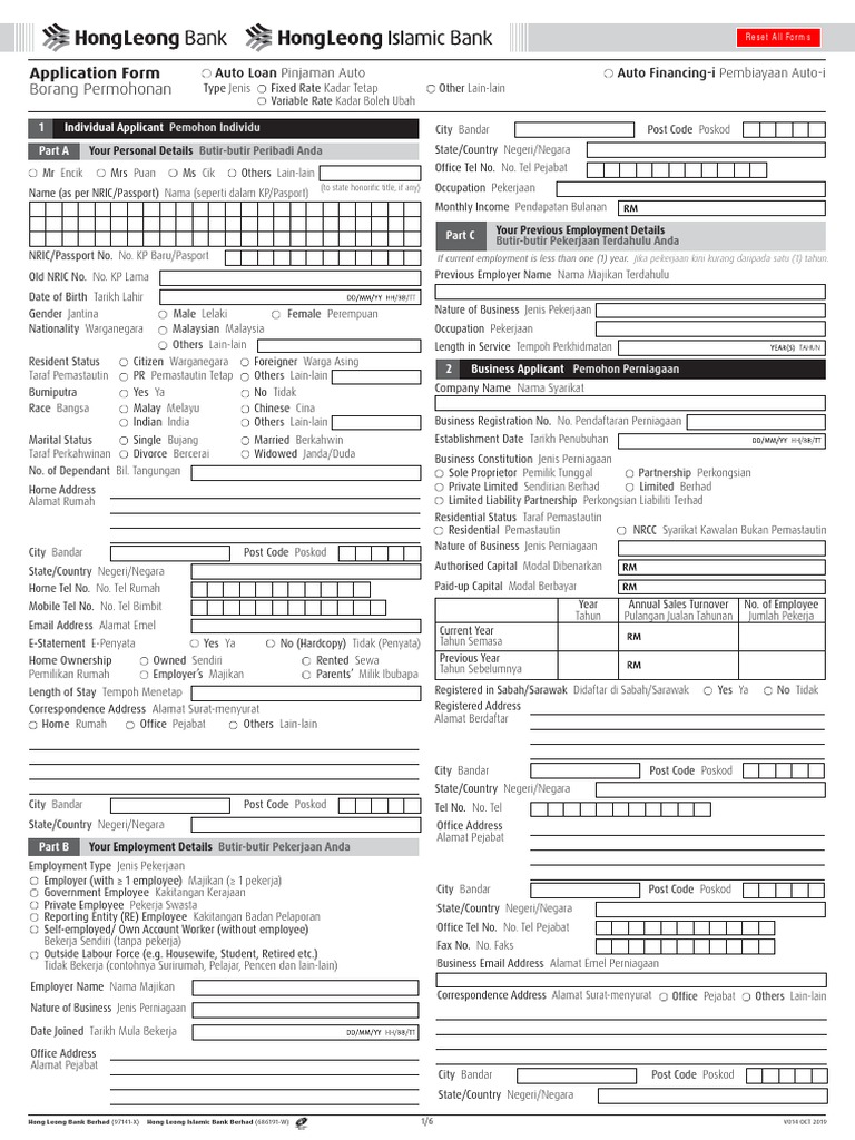 HLB Auto Loan Application Form PDF | PDF