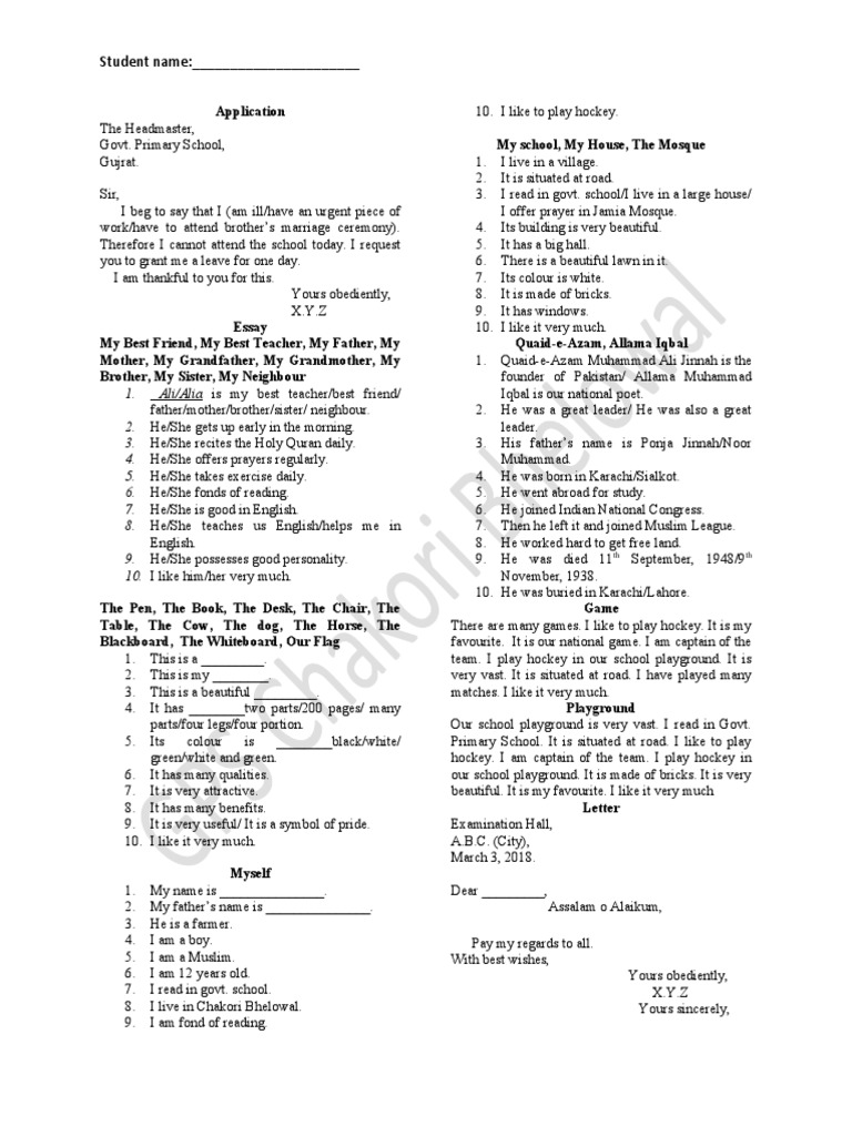Class 5 Notes. All in 1 | PDF | Noun | Muhammad Ali Jinnah