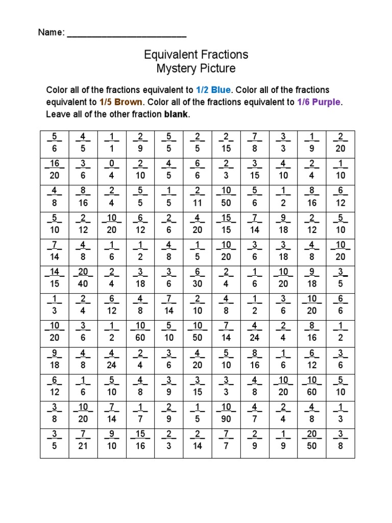 Equivalent Fractions Coloring Sheet