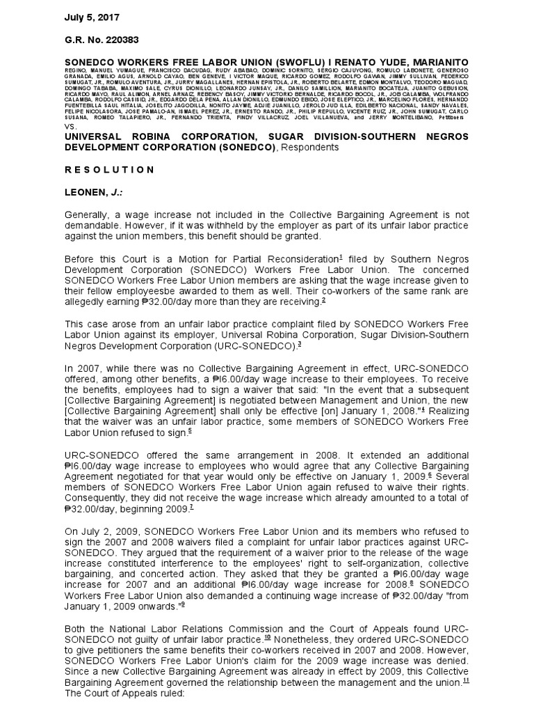 8 SONEDCO Workers Free Labor Union (SWOFLU) vs. Universal Robina ...