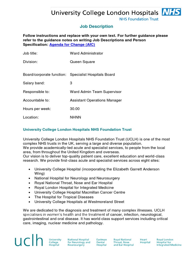 Ward Administrator Role at Leading Neuro Hospital | PDF | Health ...