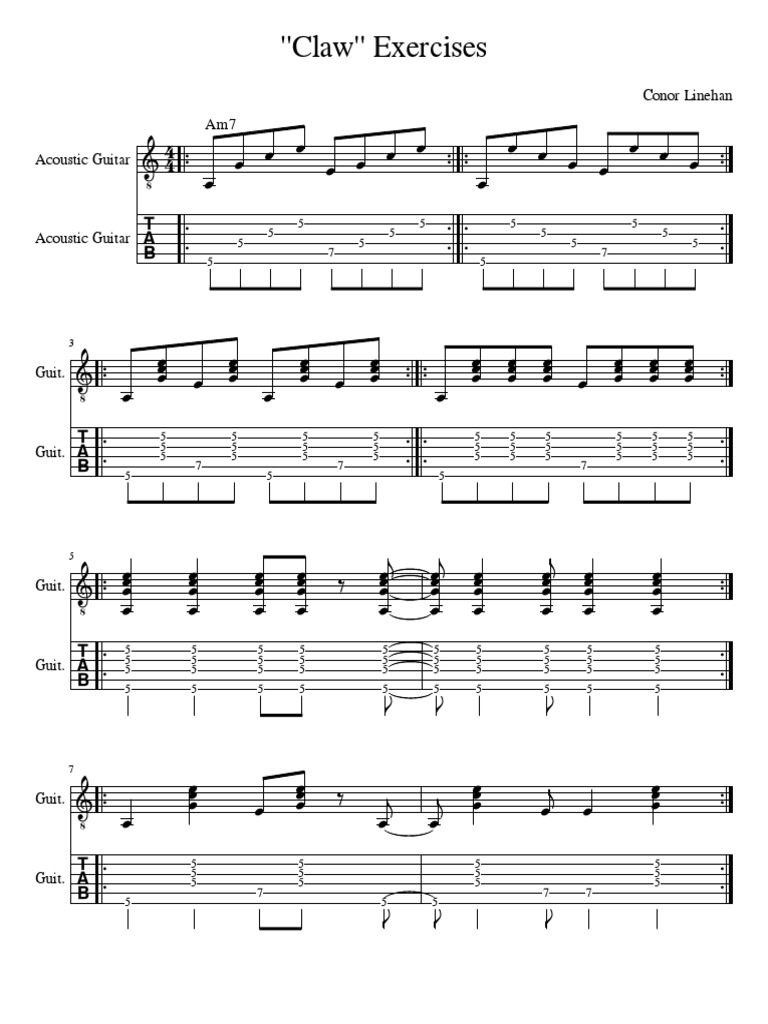 "Claw" Exercises: Conor Linehan Am7 | PDF | Guitar Family Instruments ...