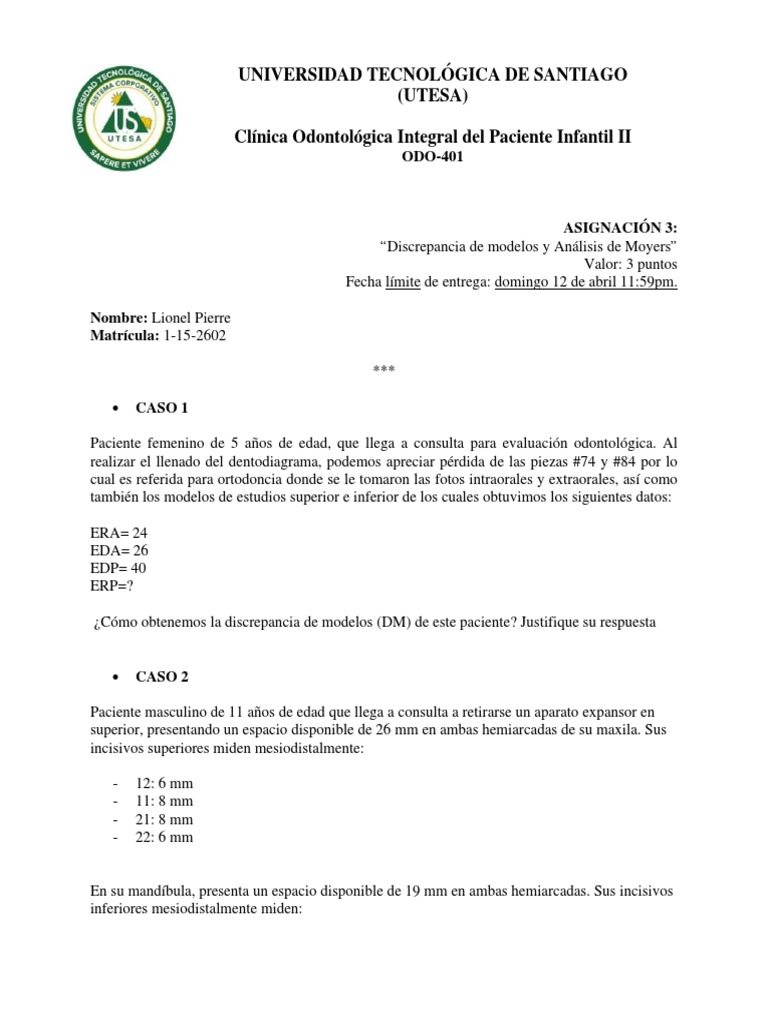 Análisis de discrepancias dentales mediante modelos de estudio y tablas ...