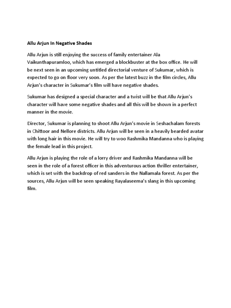 Allu Arjun's Grey Shades | PDF