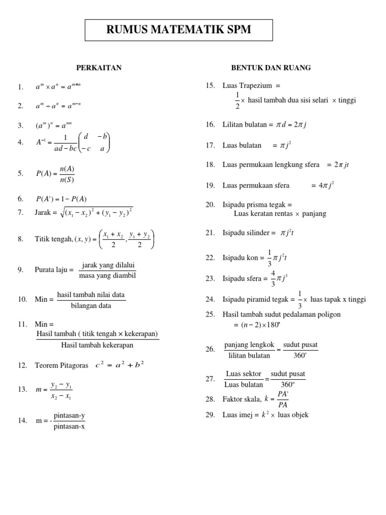 Formula Matematik | PDF