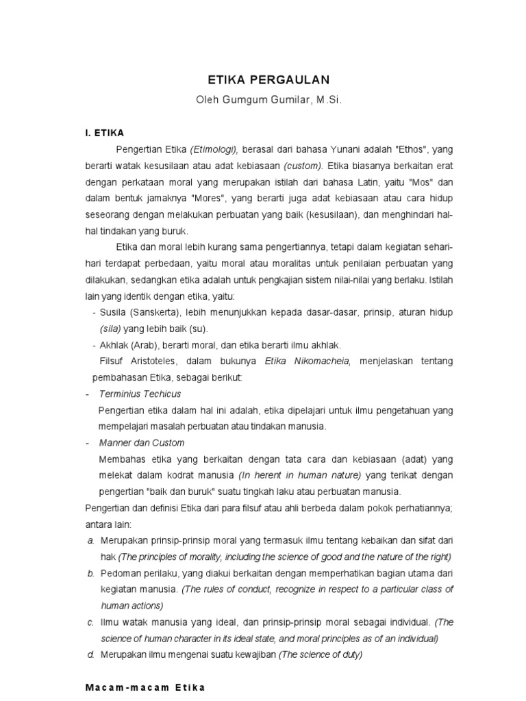 Makalah Etika Pergaulan | PDF