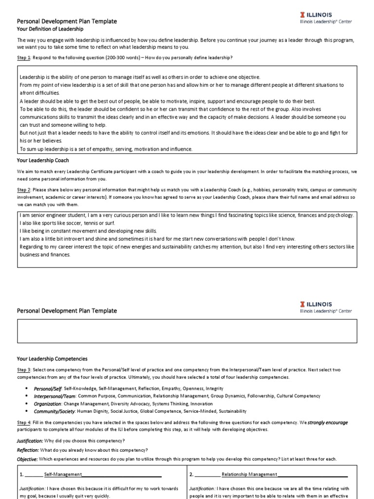 Personal Development Plan Template2 | PDF | Leadership | Cognitive Science