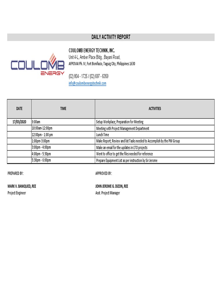 Daily Activity Report: Coulomb Energy Technik, Inc | PDF | Computing ...