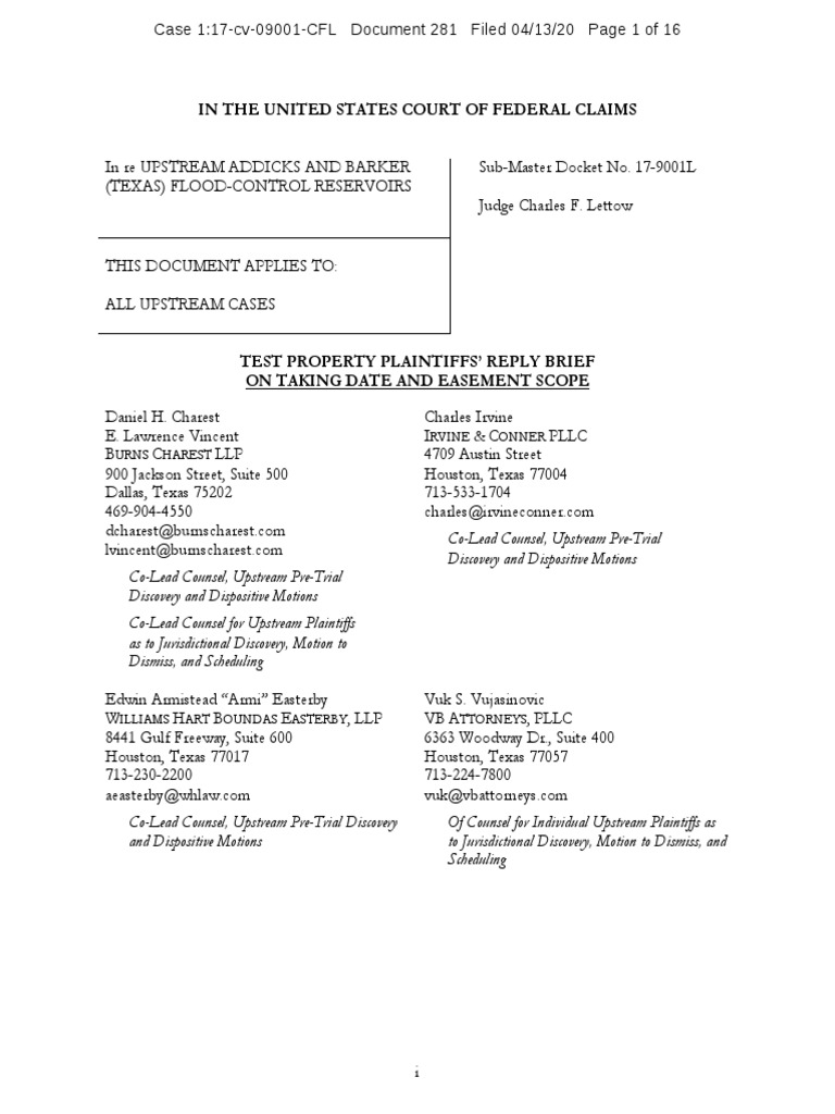 2020-04-13 Upstream Addicks - Doc 281 Test Property PLTFS' Reply On ...