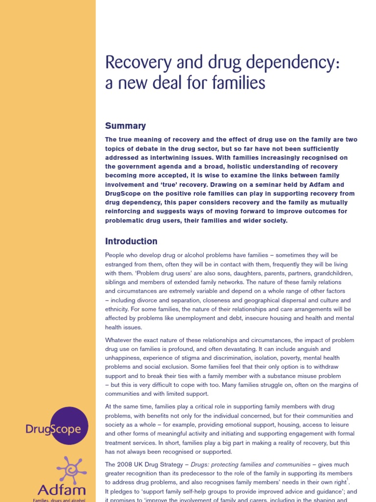 Recovery and Drug Dependency: A New Deal For Families: See Http://drugs ...