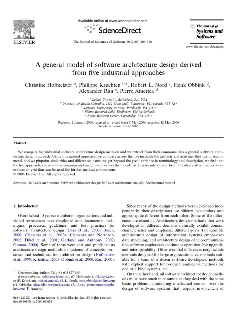 A General Model of Software Architecture Design Derived From Five ...