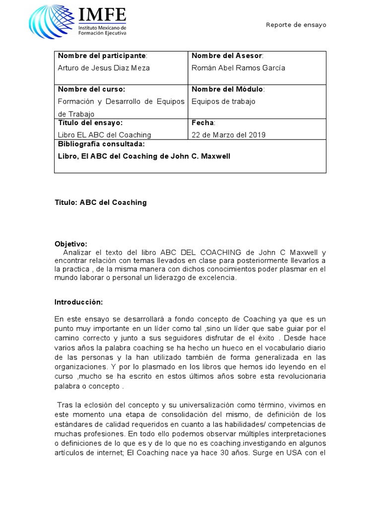 Ensayo ABC DEL COACHING | PDF | Sicología | Cognición