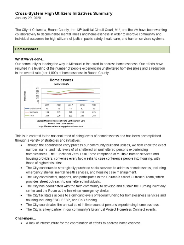 High Utilizers Initiatives Summary 1-29-20 | PDF | Homelessness ...