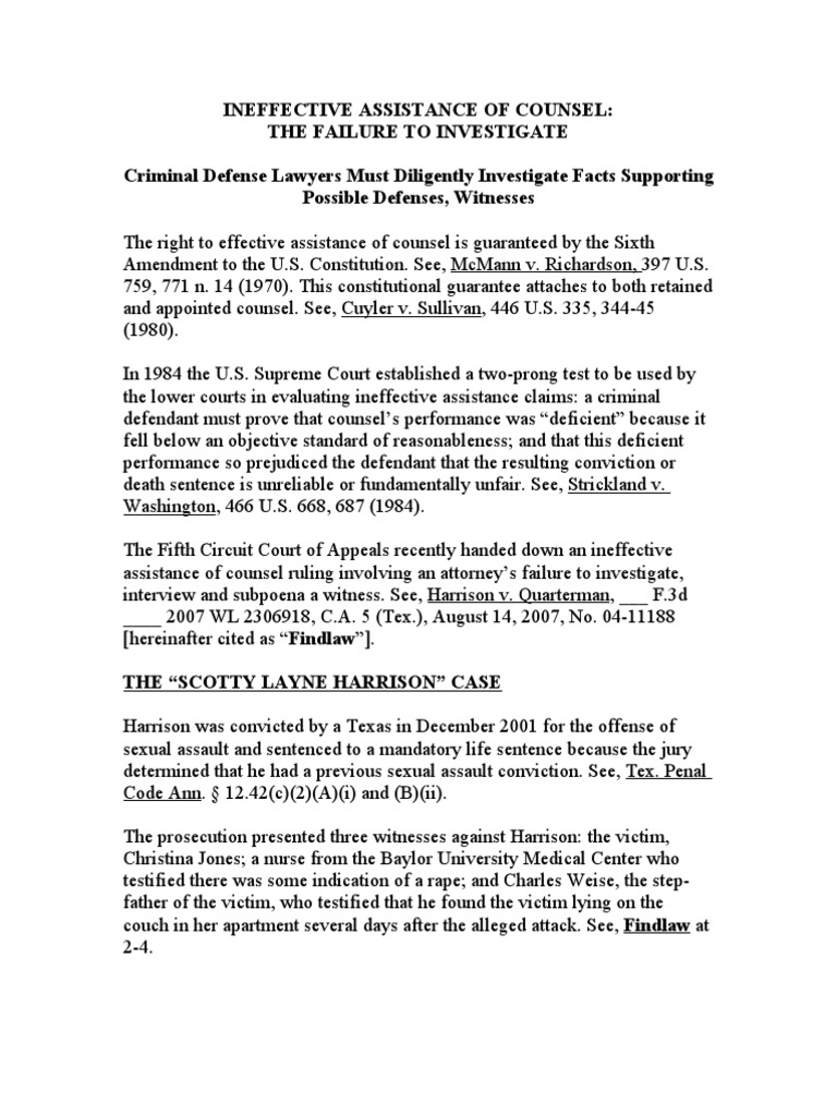 Ineffective Assistance of Counsel and Failure to Investigate 08-22-07 ...