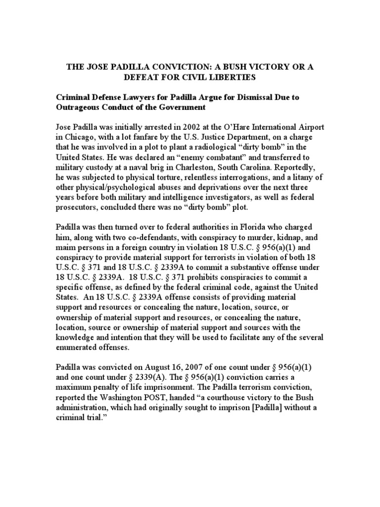 Padilla Case: Civil Liberties vs. Terrorism | PDF | Entrapment | Crime ...