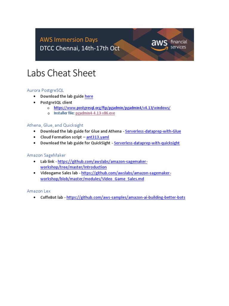Labs Cheat Sheet Dtcc Chennai 14th 17th Oct Pdf
