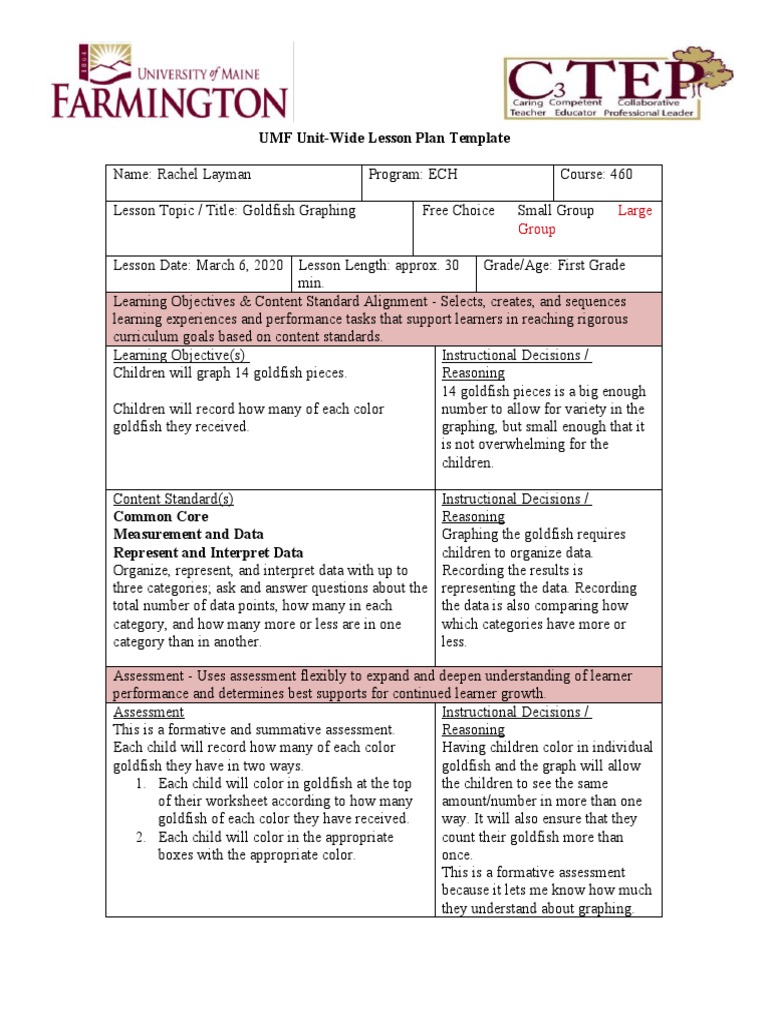 UMF Unit-Wide Lesson Plan Template: Large Group | PDF | Educational ...