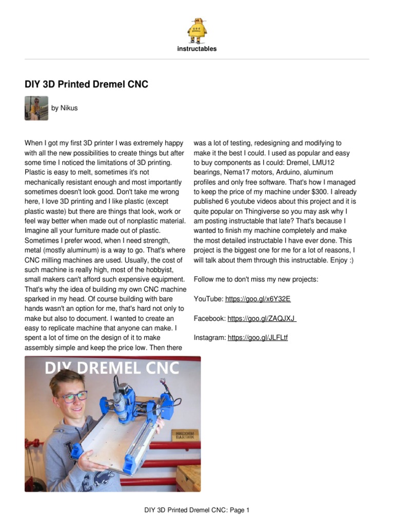 DIY 3D Printed Dremel CNC PDF | Download Free PDF | Numerical Control ...