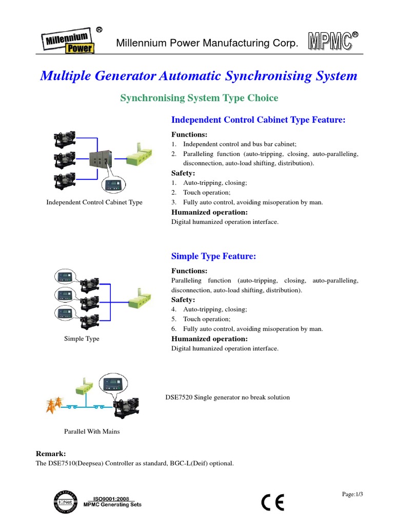 Multiple Generator Automatic Synchronising System: Millennium Power ...