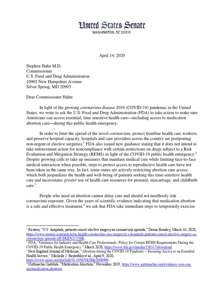 2020.04.14 Letter To FDA Re Medication Abortion | PDF | Food And Drug ...