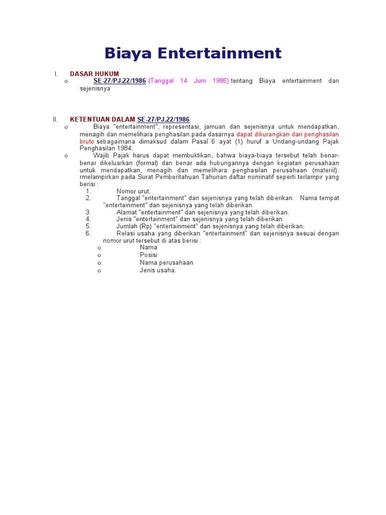 Biaya Entertainment | PDF