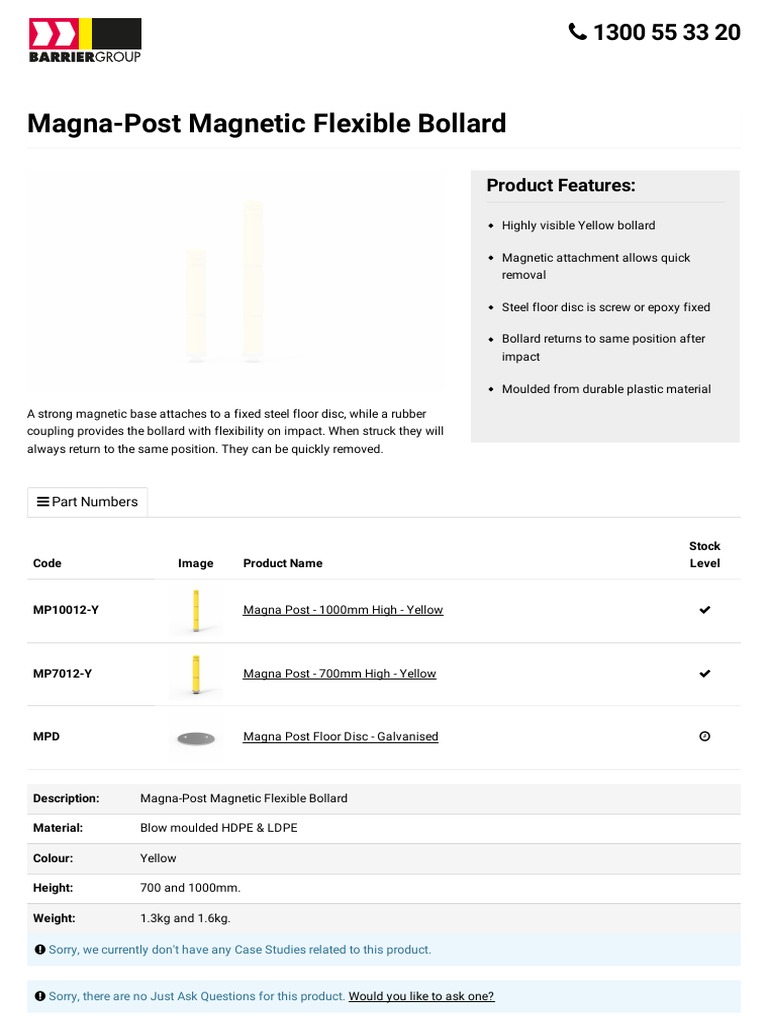 Magna-Post Magnetic Flexible Bollard: Product Features | PDF | Plastic ...