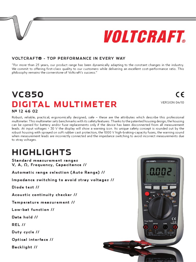 Datasheet 124602 Handheld Multimeter Digital Voltcraft vc850 Cat III ...