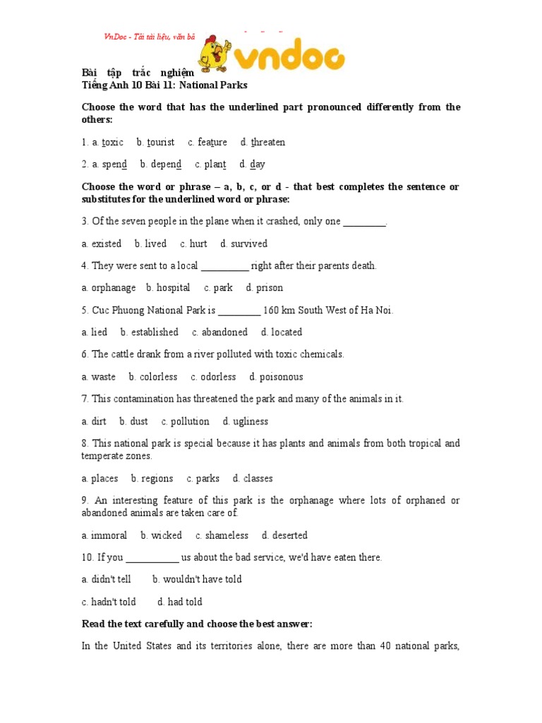Grade 10 English Unit 2: National Parks | PDF | Nature