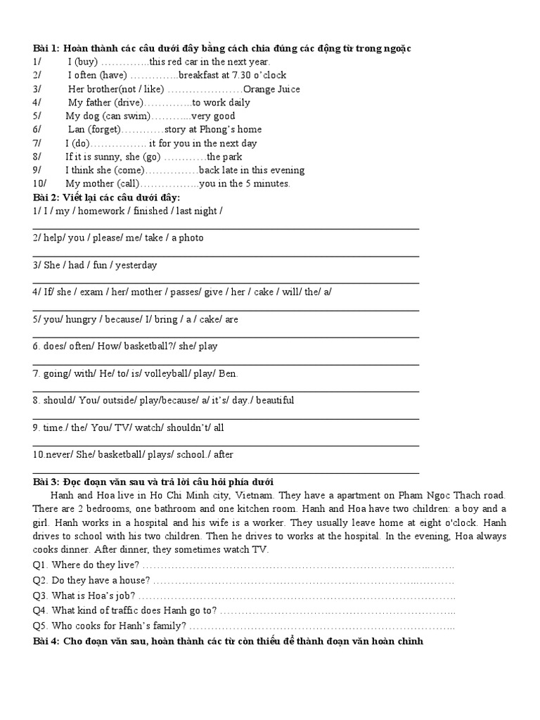 Bai Tap Tieng Anh Lop 5 | PDF | Vietnam