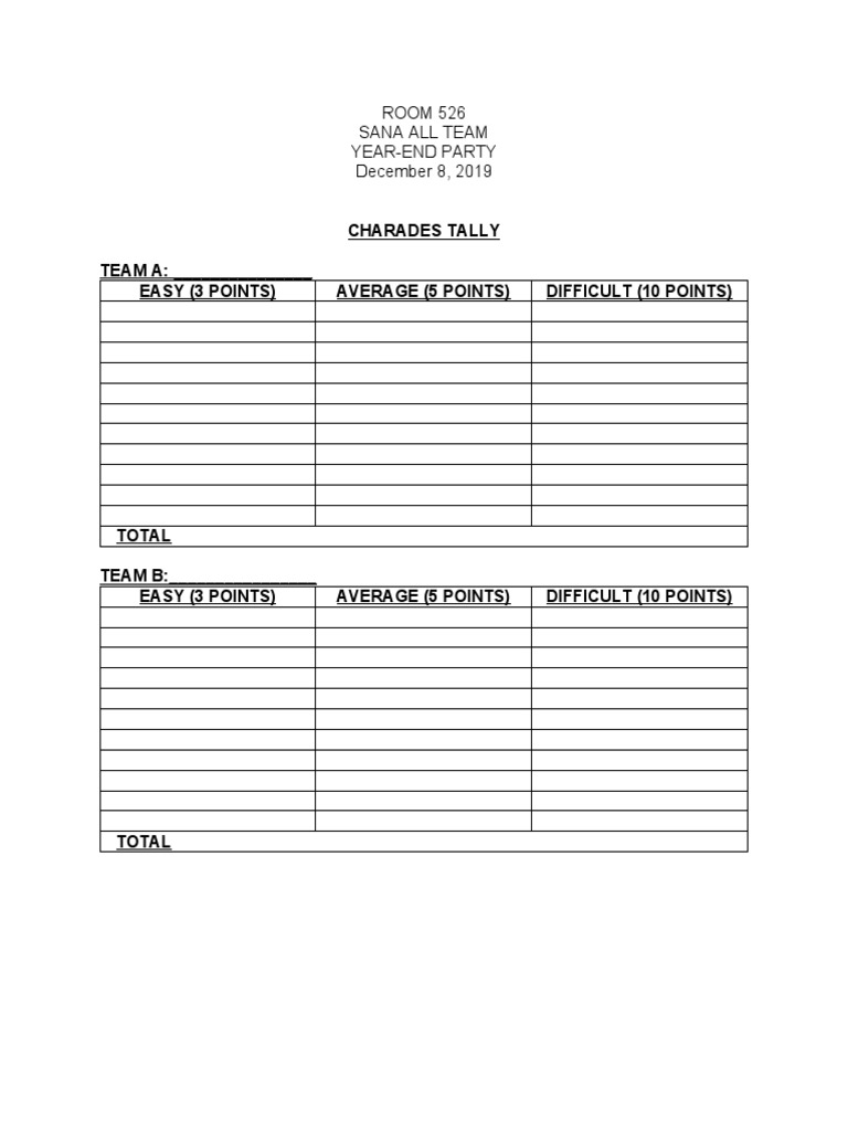 Year-End Party Charades Tally | PDF
