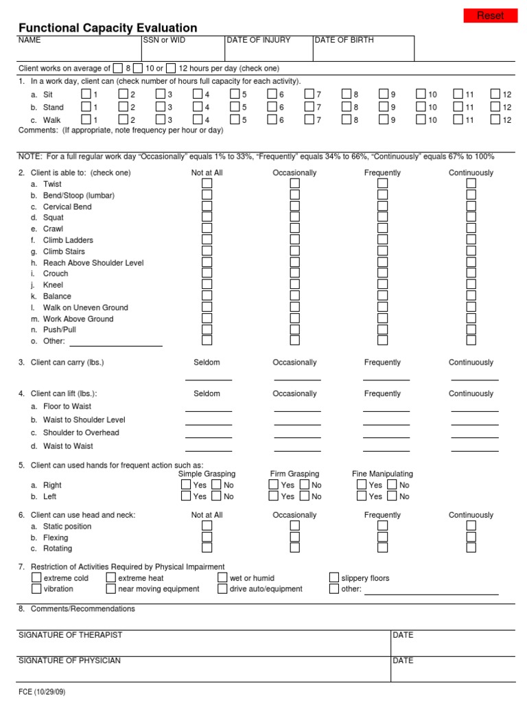 Functional Capacity Evaluation | PDF