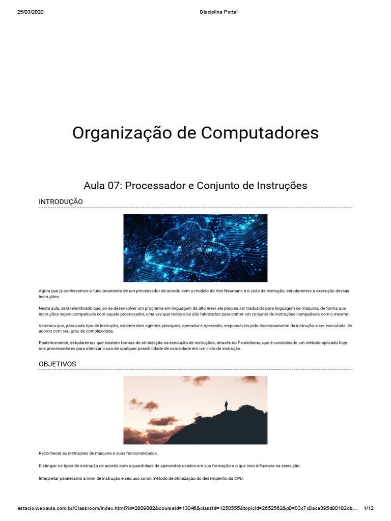 Aula 7 - Processador e Conjunto de Instruções | PDF | Unidade central ...