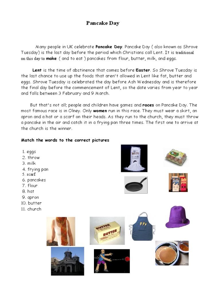 Pancake Day Reading Comprehension Exercises | PDF