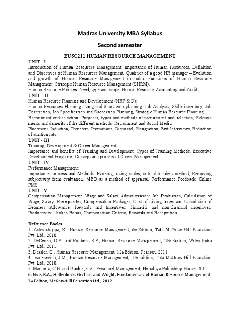 Strategic HRM Syllabus | PDF | Human Resource Management | Human Resources