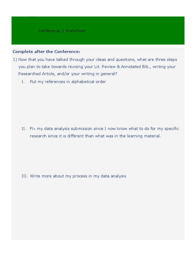 Conference 2 Worksheet for Writing Revision | PDF | Art