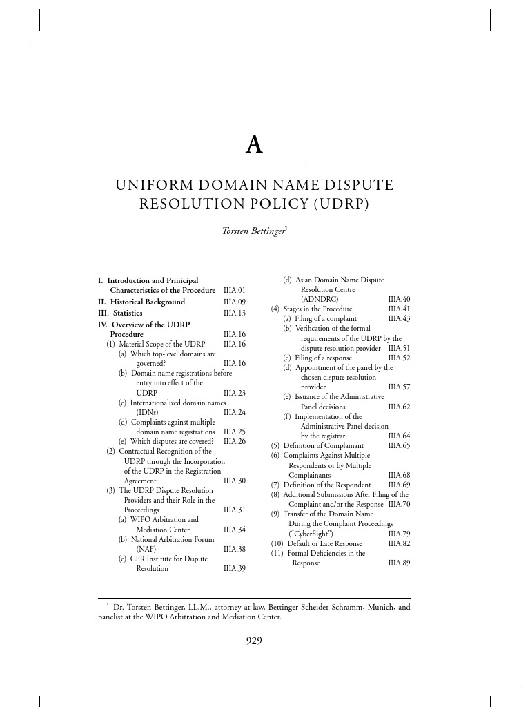 Uniform Domain Name Dispute Resolution Policy (Udrp) : Torsten Bettinger | PDF | Domain Name ...