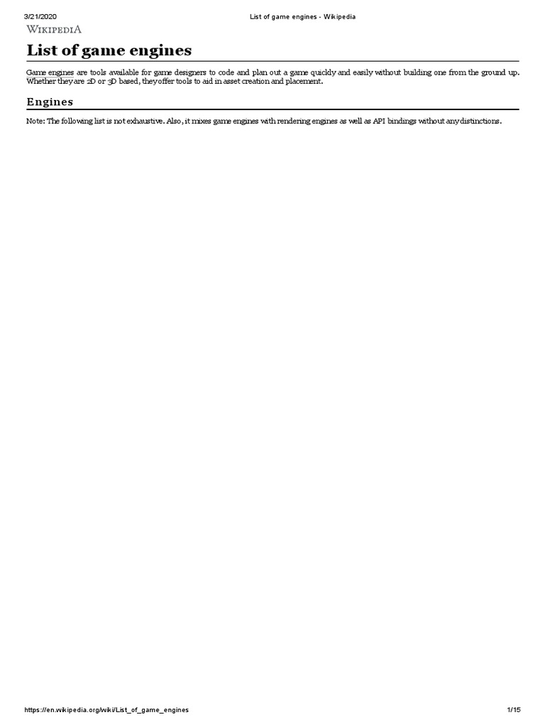 List of Game Engines - Wikipedia | PDF | Software | Computing Platforms