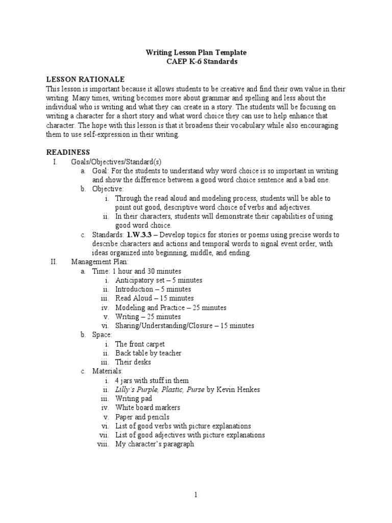 Creative Writing Lesson Plan Template | PDF | Linguistics | Cognitive ...